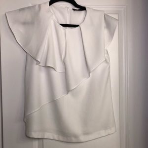 Zara | Tops | Zara Basic Collection Ruffle Top White Small | Poshmark